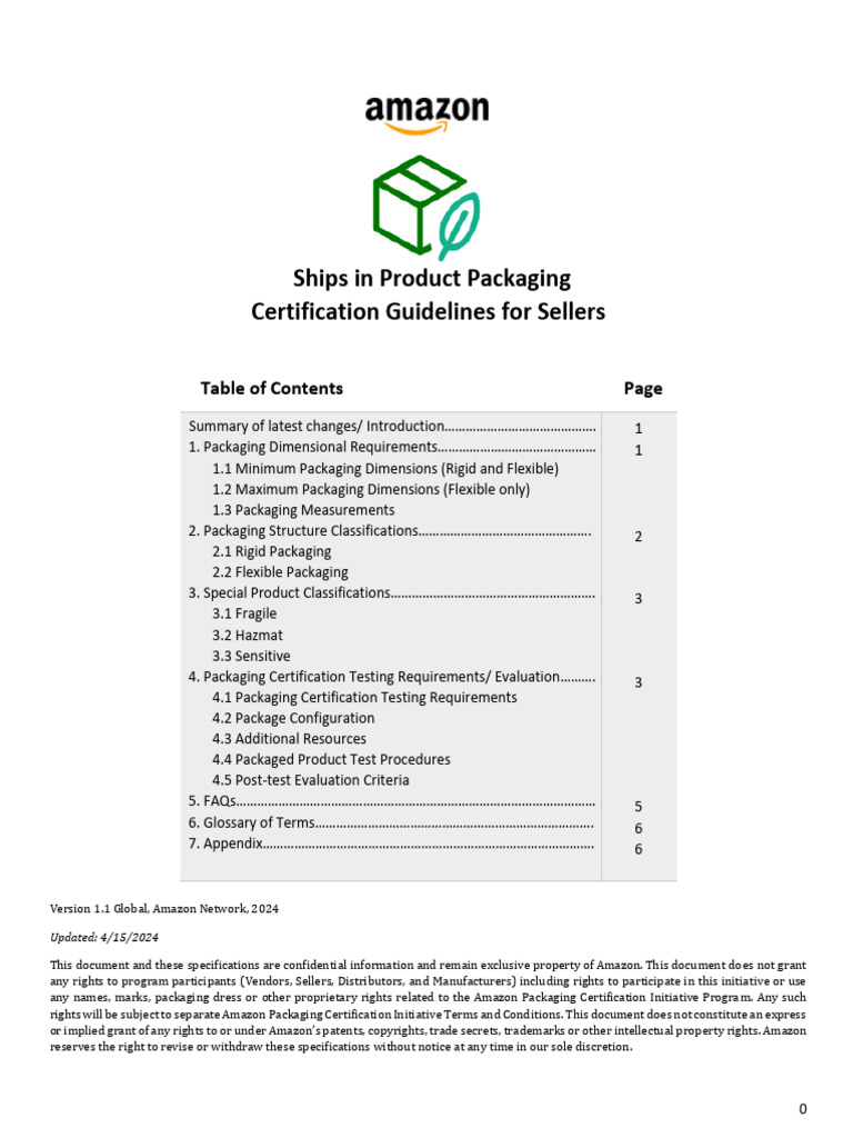 1 1 Seller Amazon Sipp Packaging Program Certification Guidelines April ...