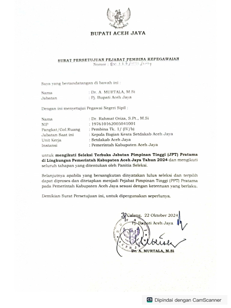 Surat Pembina Kepegawaian | PDF