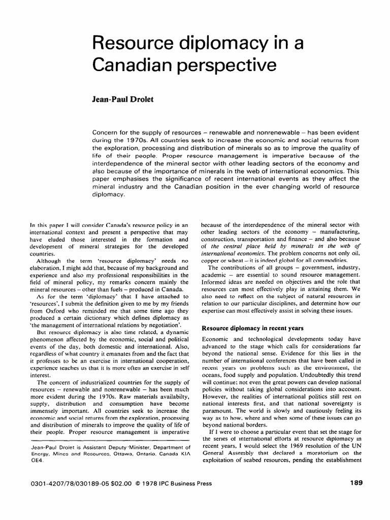 Resource Diplomacy in Canadian Perspective | PDF | Canada | Economies