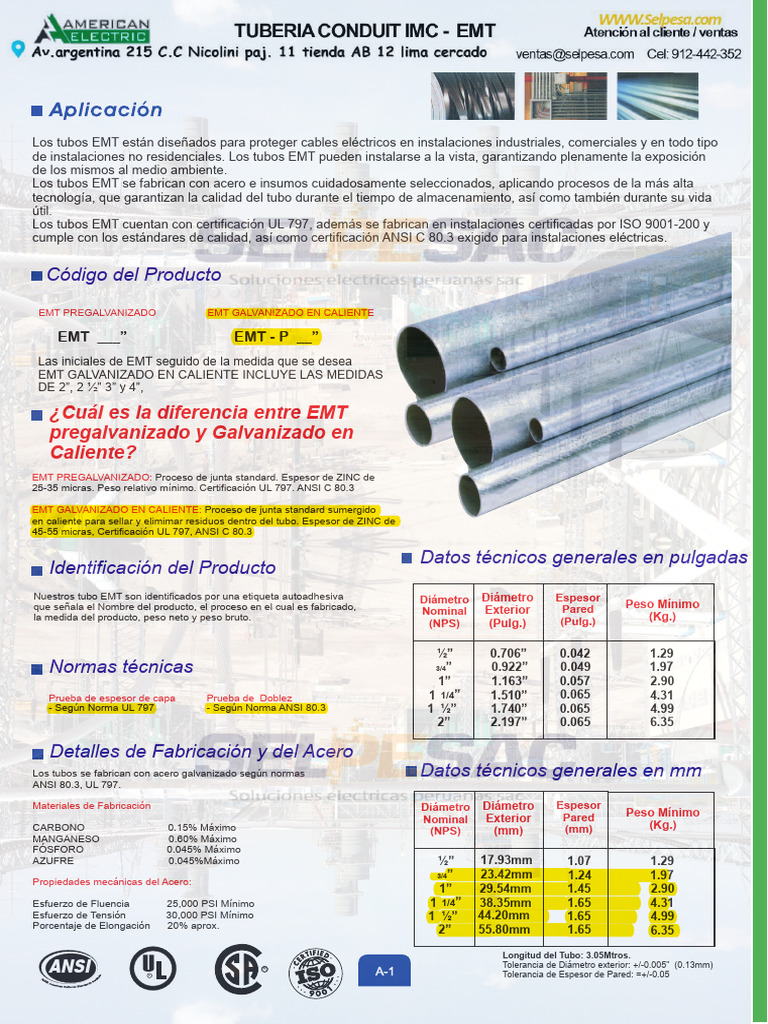Tubos EMT: Especificaciones y Normas | PDF | Materiales de construcción ...