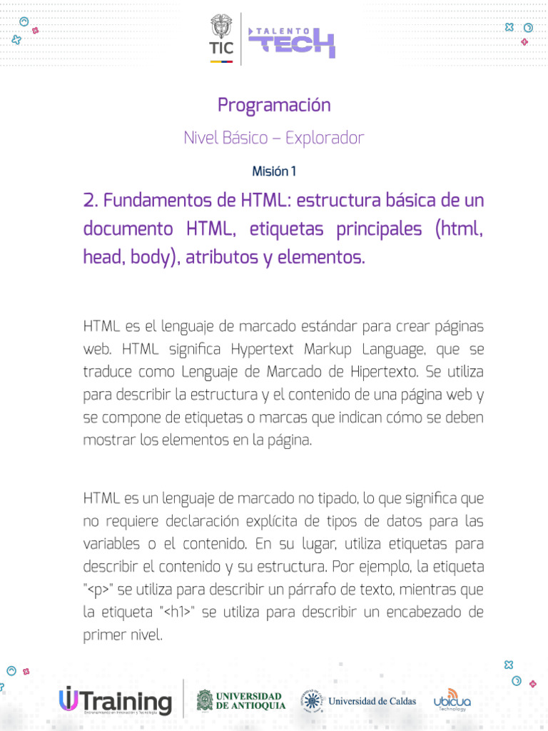 2fundamentos de HTML Estructura Básica de Un Documento HTML, Etiquetas Principales (HTML, Head ...