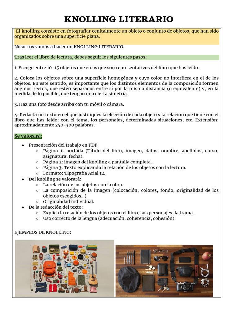 TRABAJO DE LECTURA - Knolling Literario | PDF | Hogar, jardinería y bricolaje | Ficción general