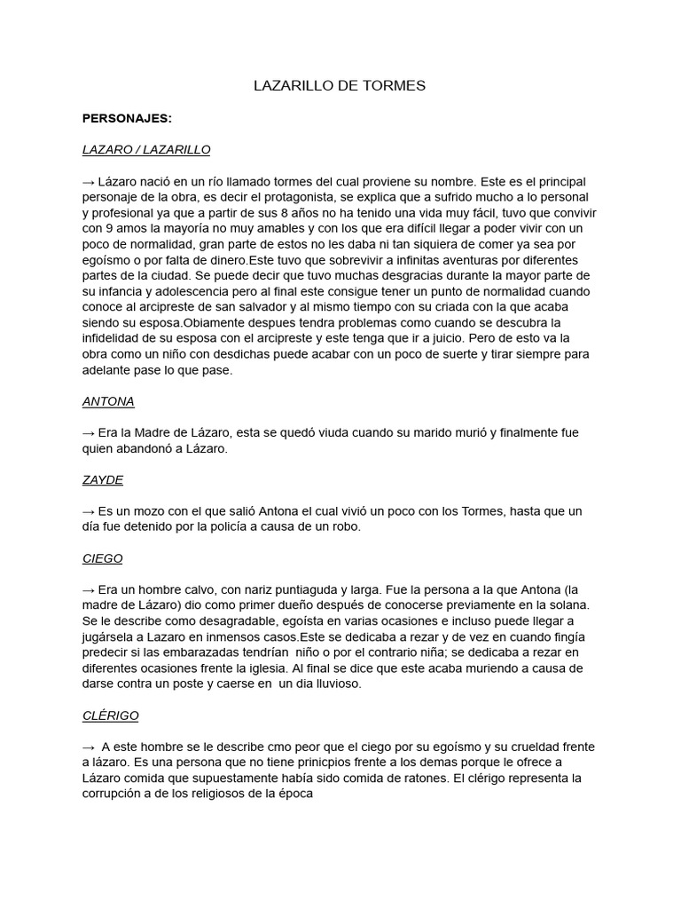 Análisis de "Lazarillo de Tormes" | PDF