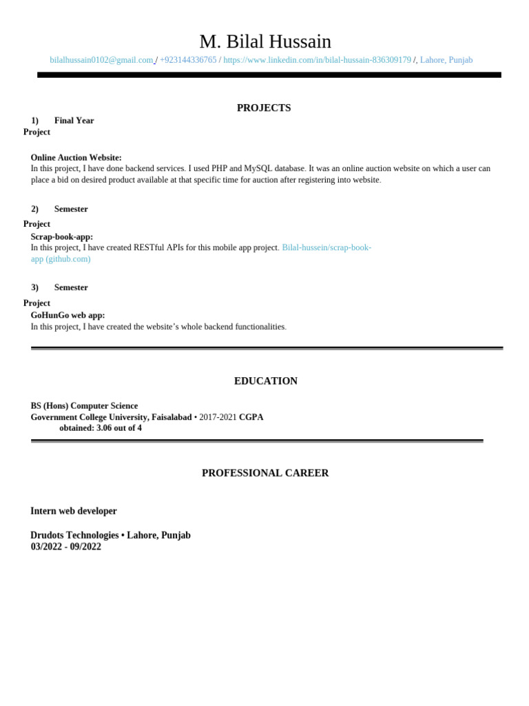 M.Bilal Hussain (Resume) | PDF