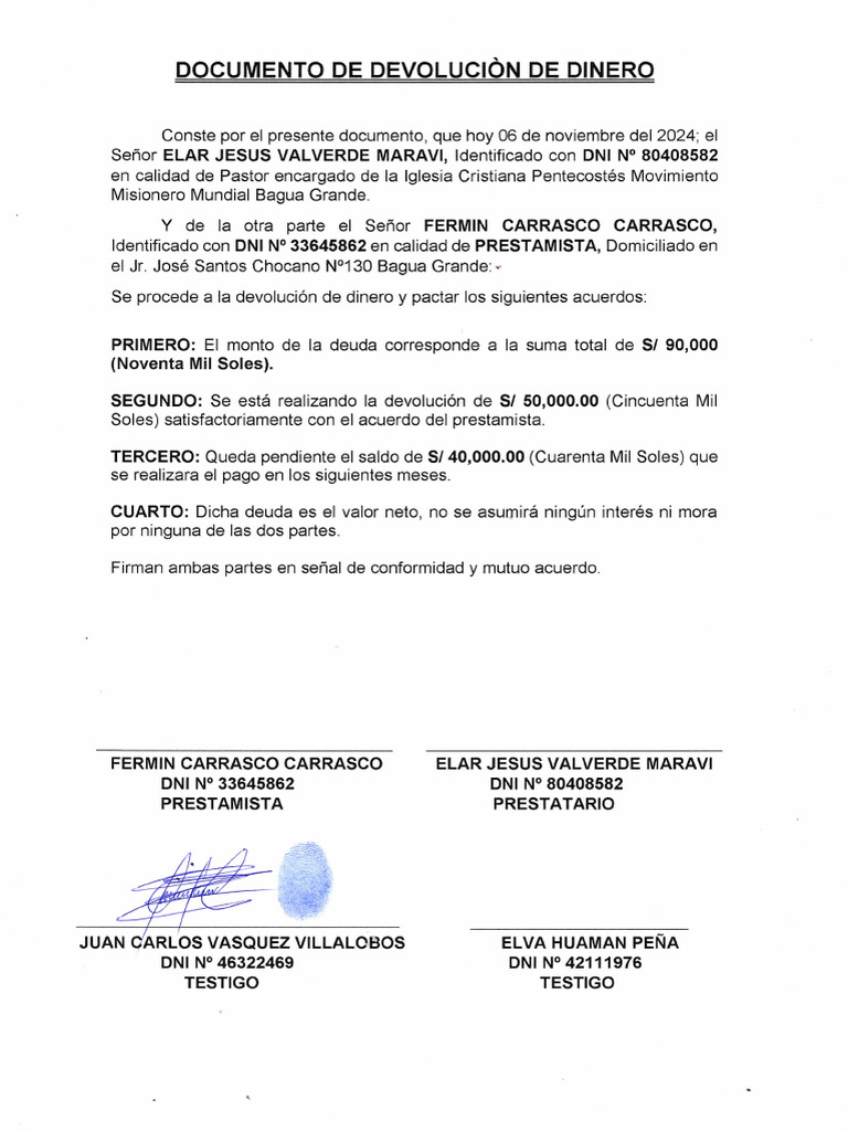 Devolucion de Dinero | PDF