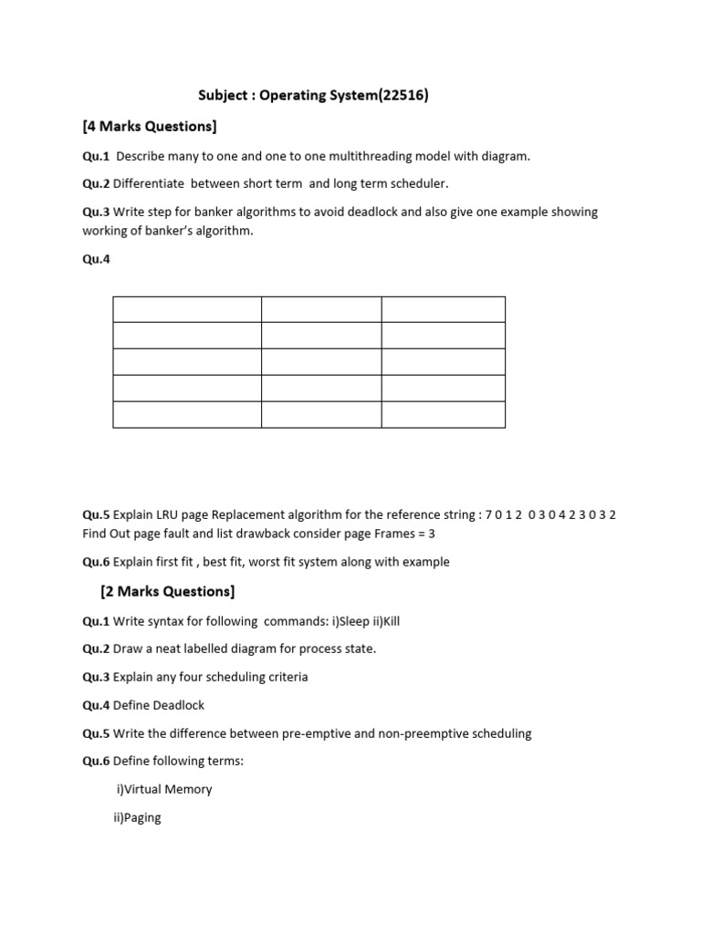 Osy Imp Questions For Ut 2 | PDF