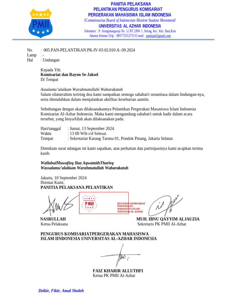 Surat Undangan PK Dan PR PMII JAKSEL | PDF | Agama & Spiritualitas