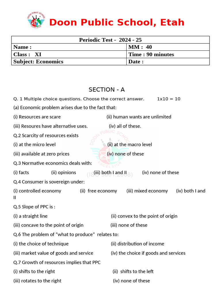 Class-XI ECo PT-1 | PDF | Utility | Marginal Utility