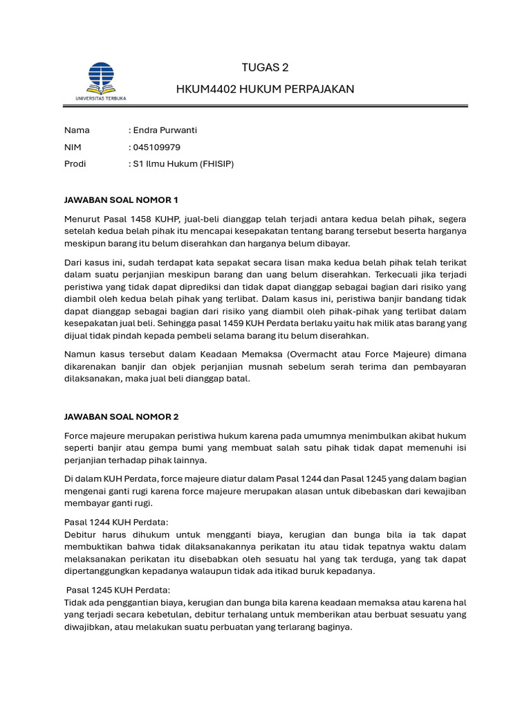 045109979-Endra Purwanti-Tugas 2-Hukum Perpajakan | PDF | Ilmu Sosial | Hukum
