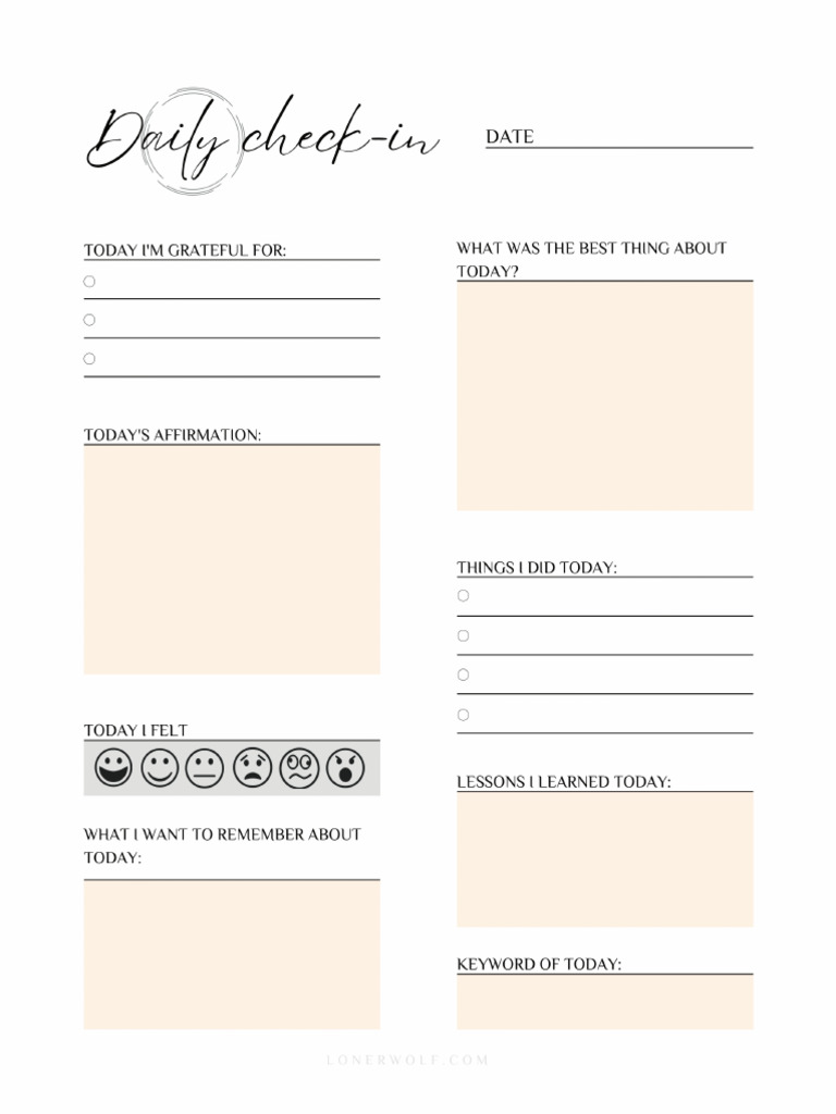 Daily Check in Printable Page 2 | PDF
