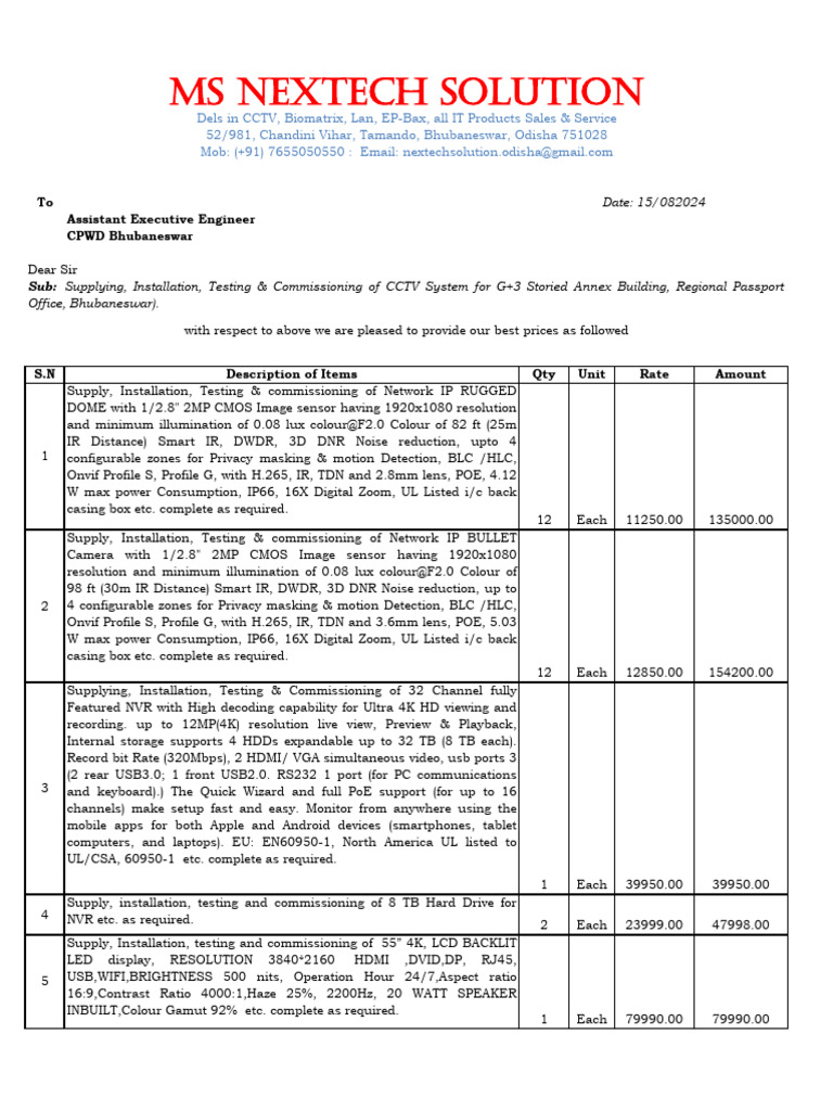 CCTV Quotation With Inventory | PDF | Computer Hardware | Computer ...