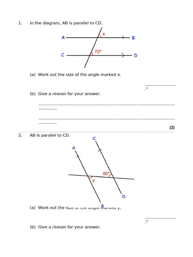 Angles-Parallel-Lines Questions | PDF | Classical Geometry | Space