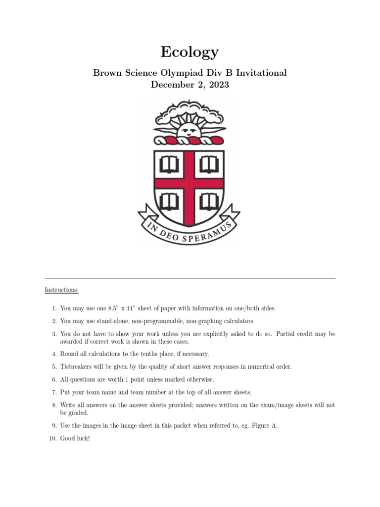 Ecology Test for Science Olympiad Div B | PDF | Climate | Forests