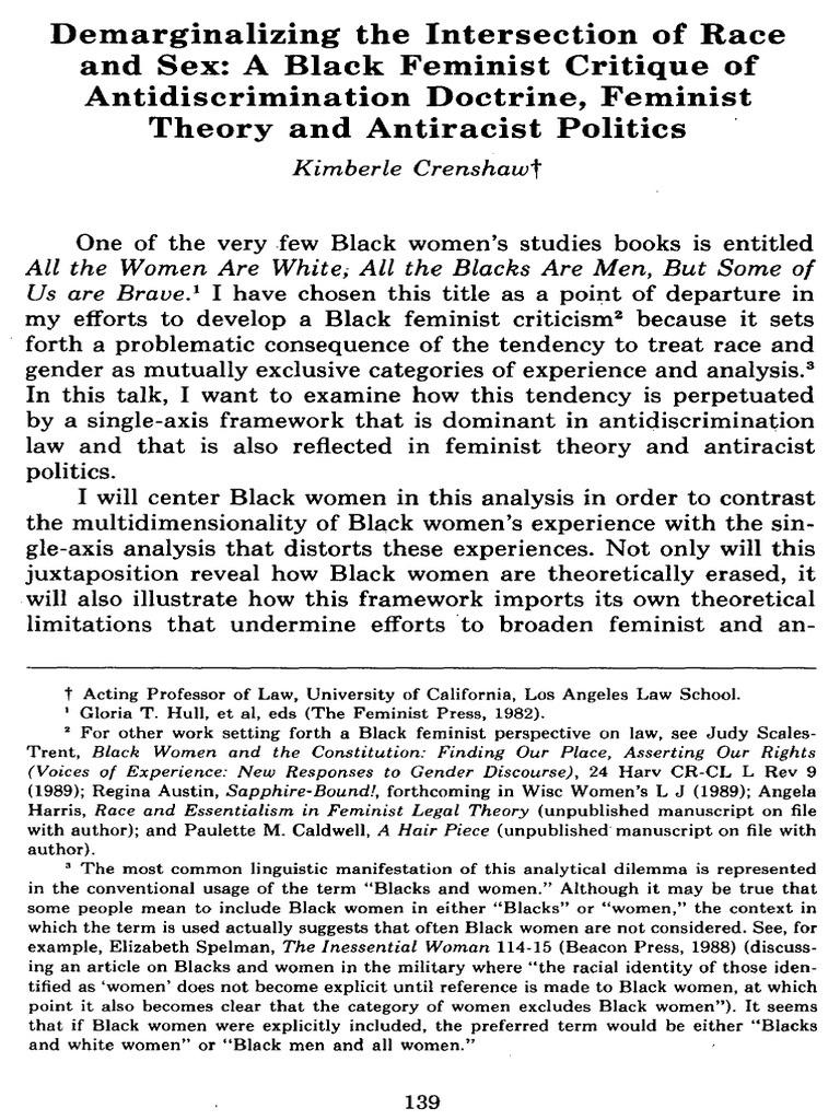 CRENSHAW 1989 Demarginalizing The Intersection of Race and Sex | PDF | Law