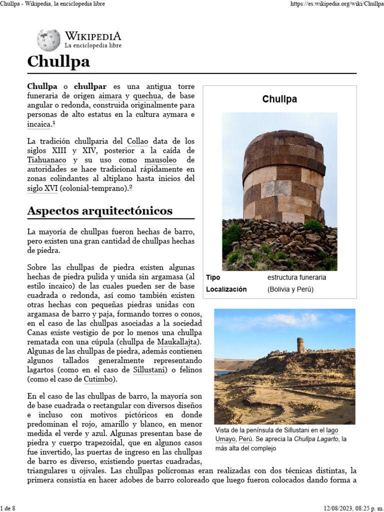 Chullpa - Wikipedia, La Enciclopedia Libre | PDF | Andes