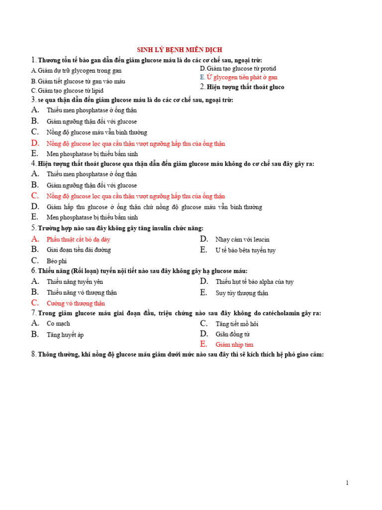 Trắc nghiệm ôn tập SINH LÝ BỆNH MIỄN DỊCH | PDF