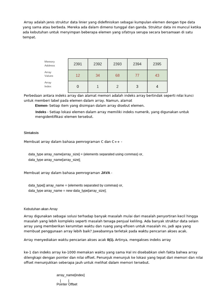 Struktur Data Dan Algoritma - Array | PDF | Komputer Struktur Data Dan Algoritma - Array | PDF | Komputer