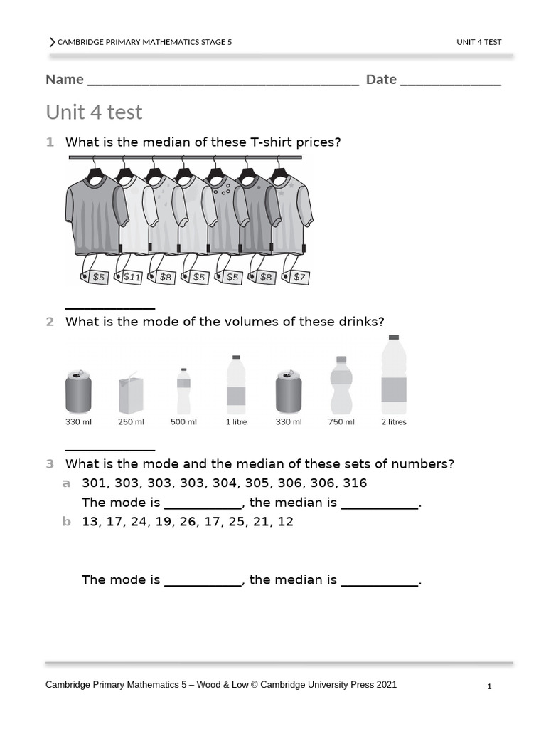 Prim Maths 5 2ed TR Unit 4 Test | PDF