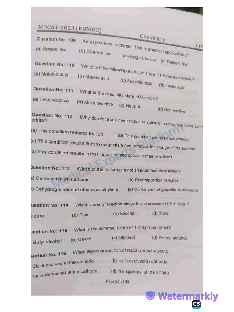 MDCAT ENTRY TEST BUMHS QUETTA Paper Out | PDF