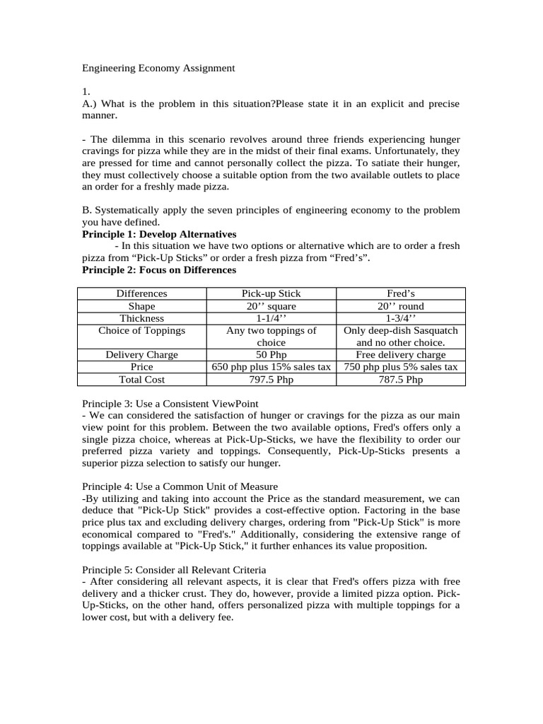 Engineering Economy Assignment | PDF | Reliability Engineering | Outsourcing