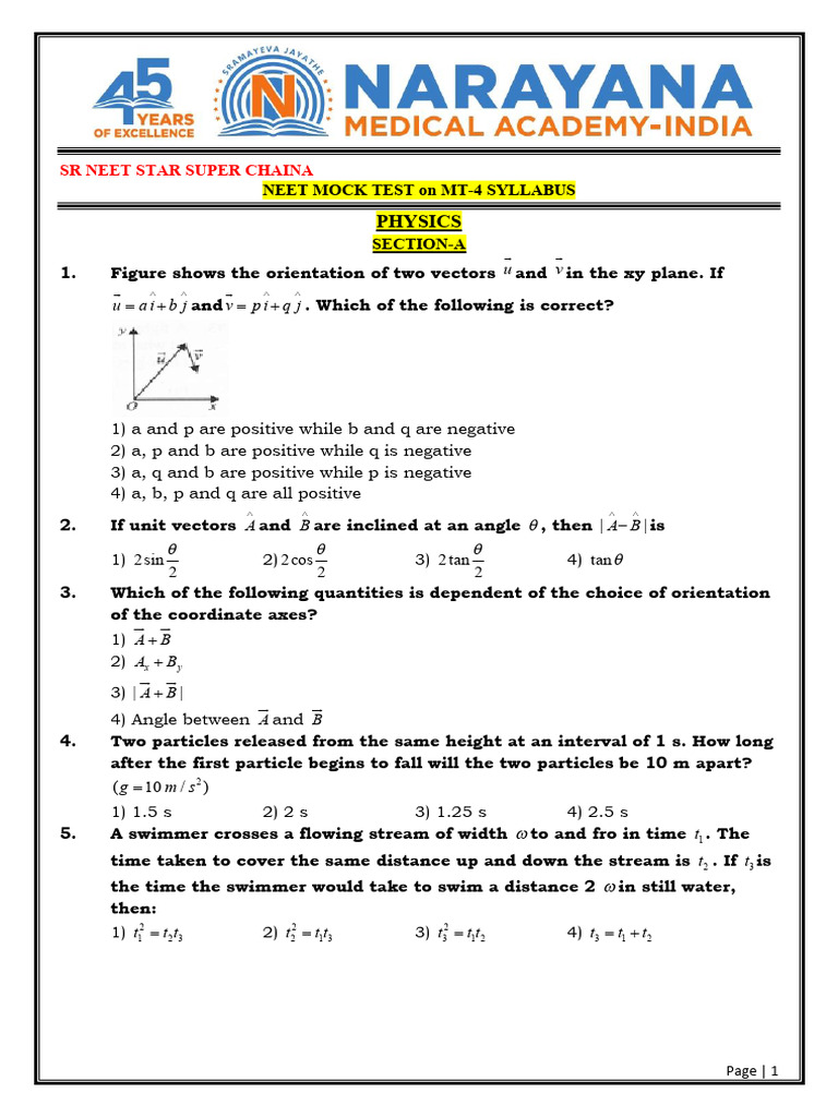 SR Neet Star Super Chaina Phase-Ii - Neet Mock Test On Mt-4 Q.P | PDF ...