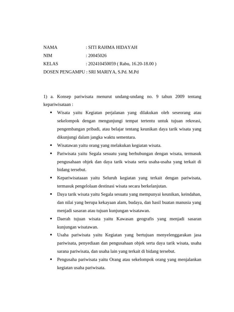 Uts Geografi Pariwisata-20045026-Siti Rahma Hidayah | PDF