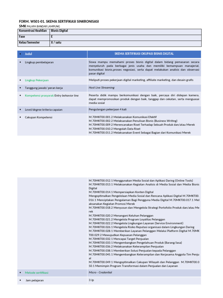 Form WS1-01 Skema Sertifikasi Sinkronisasi- | PDF