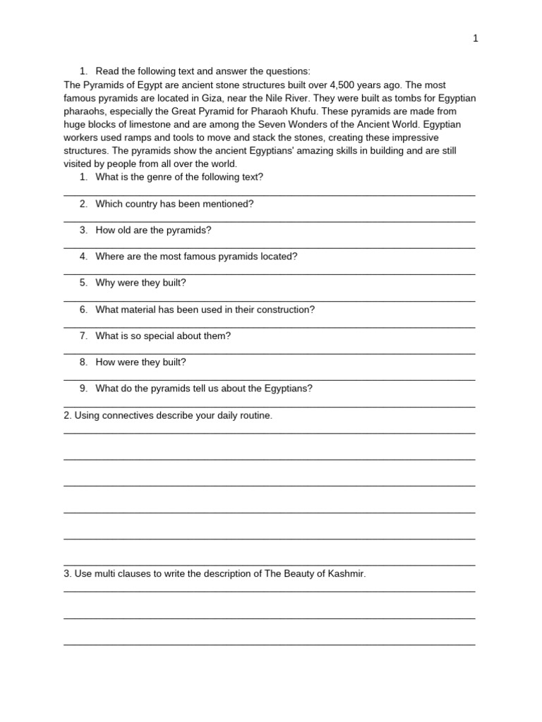 Reading Comprehension: Egyptian Pyramids | PDF | Egyptian Pyramids ...