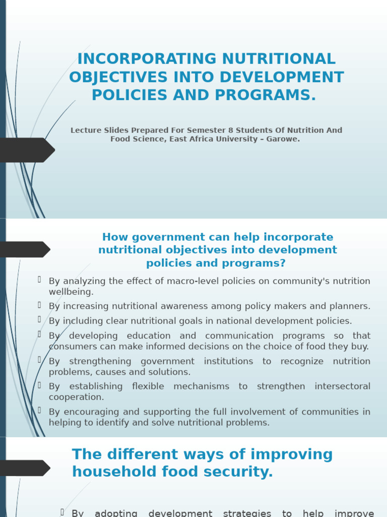 Incorporating Nutritional Objectives Into Development Policies and ...