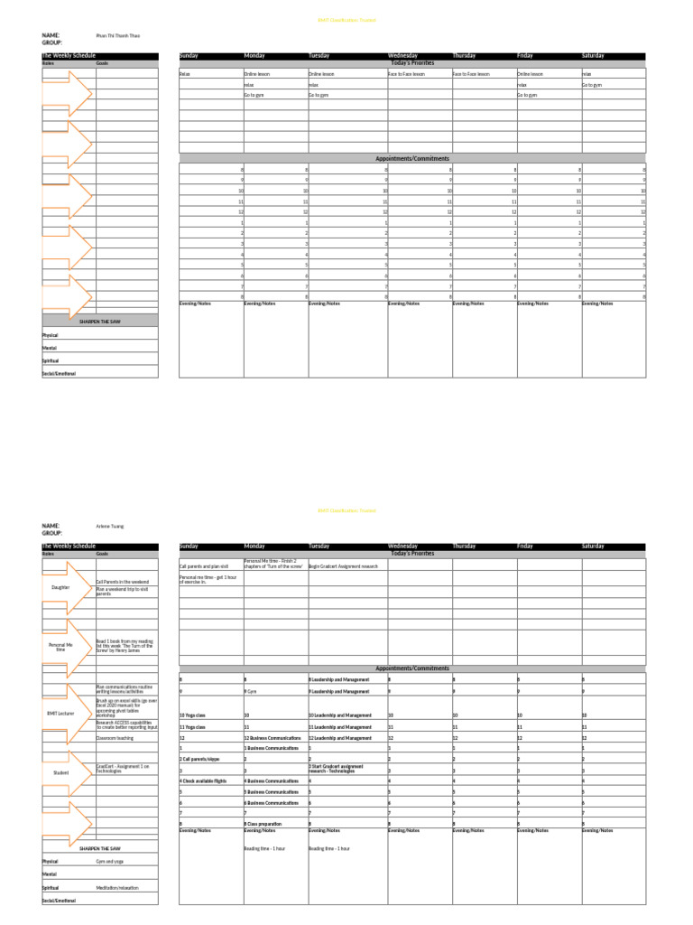 Covey's Weekly Planner | PDF | Yoga | Spirituality