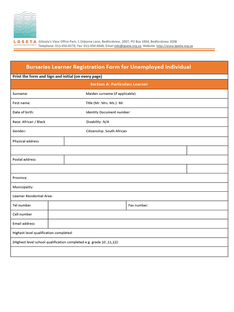 LGSETA Learner Registration Form 2024 | PDF