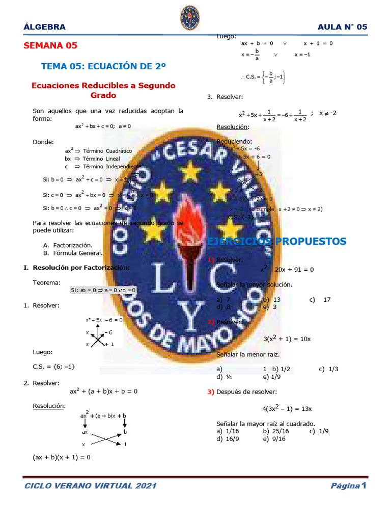 Sem5 Ec. de Segundo Grado | PDF | Ecuaciones | Ecuación cuadrática
