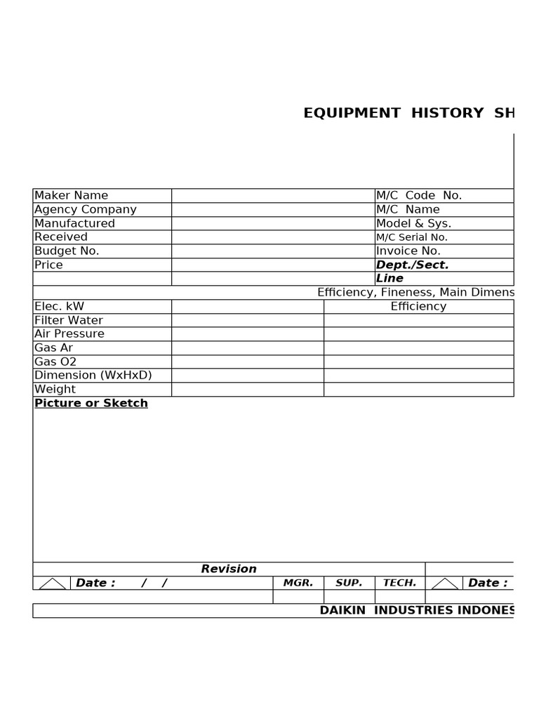 F-PME-001 Equipment History Sheet | PDF | Computers | Technology ...