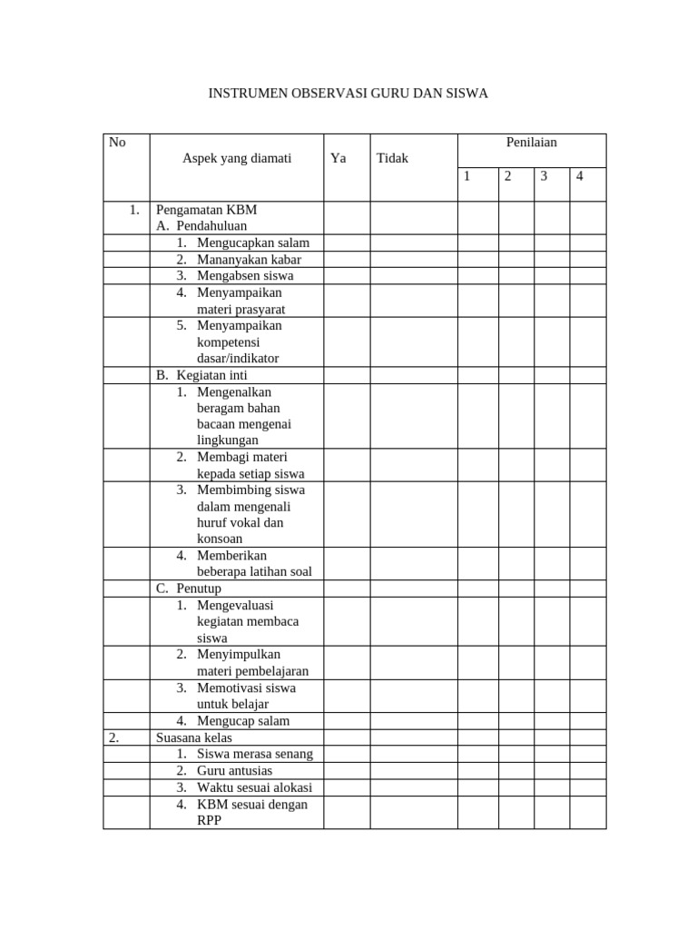 Instrumen Observasi | PDF