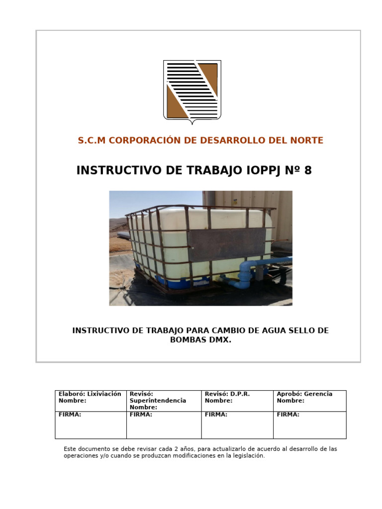 I-OP-PJ-N°8 Instructivo de Trabajo para Cambio de Agua de Sello de ...