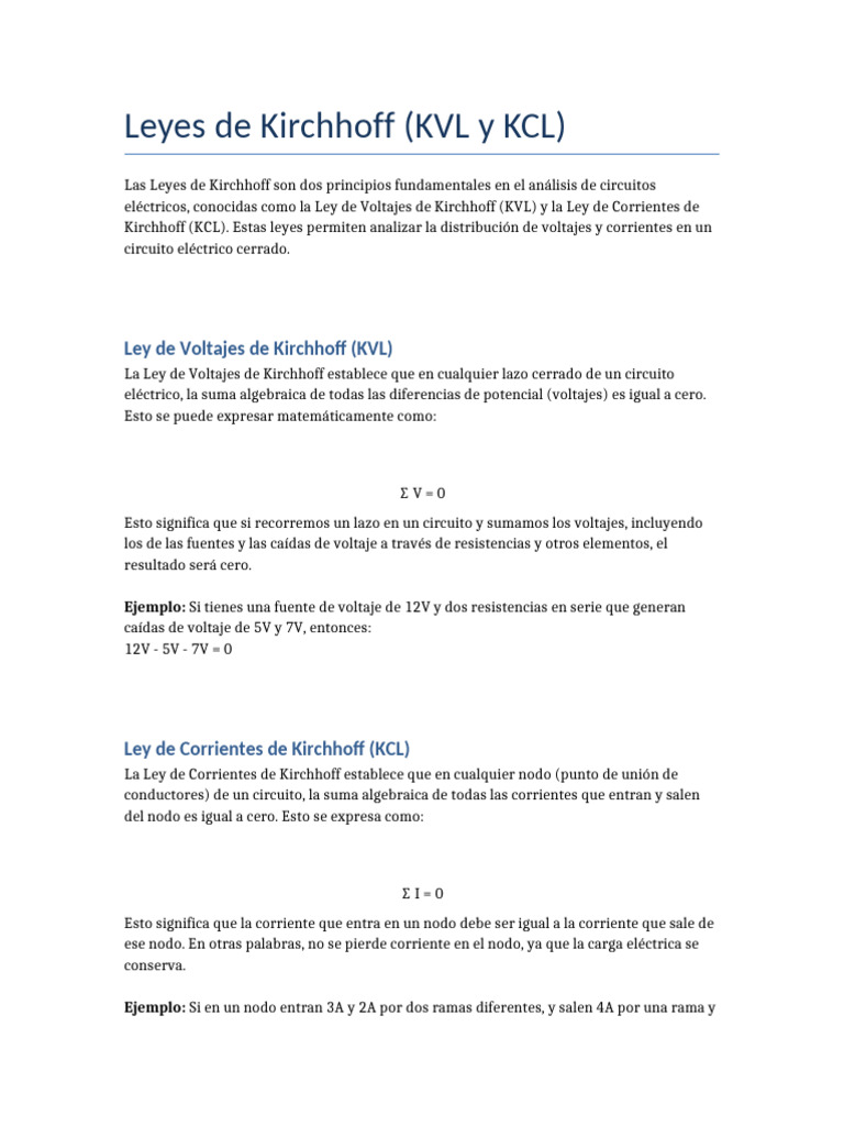 Leyes de Kirchhoff KVL KCL | PDF