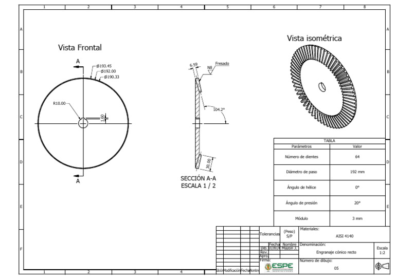 Plano Engranaje Conico Recto | PDF | Engranaje | Máquinas