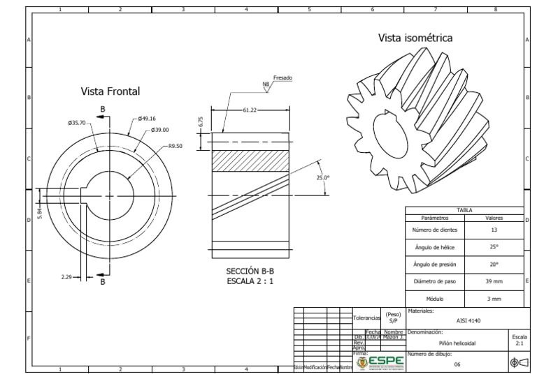 Plano Piñón Helicoidal | PDF