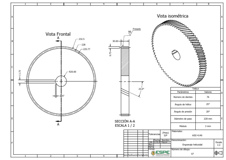 Plano de Engranaje Helicoidal 1:2 | PDF | Máquinas | Ingeniería mecánica