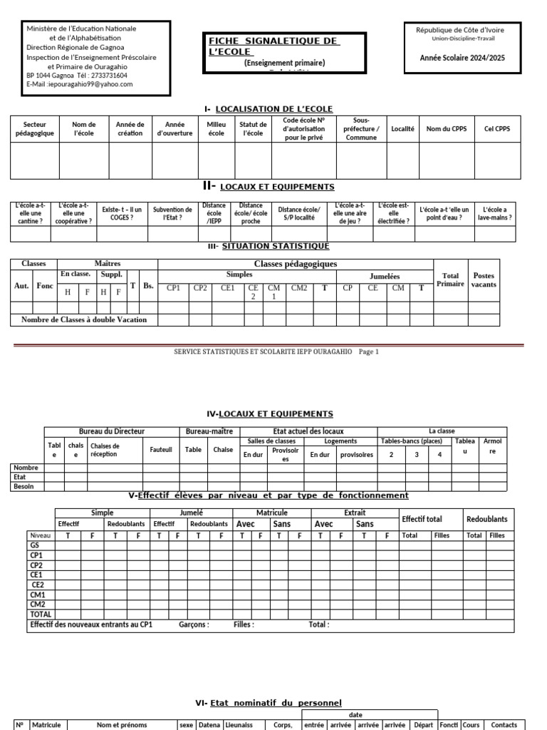 Fiche Signalétique École Primaire | PDF | États et gouvernements ...