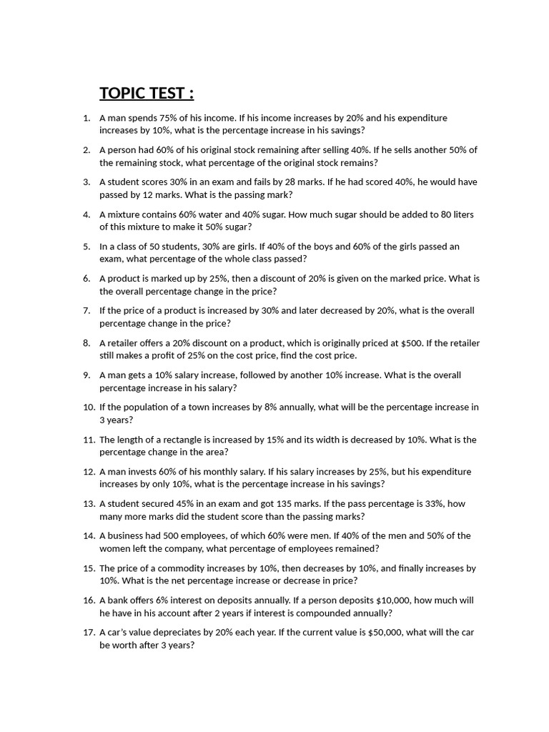 Percentage Topic Test | PDF | Interest | Percentage