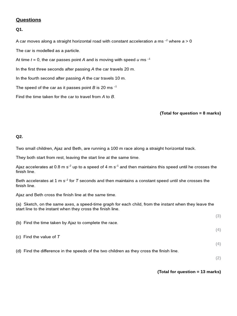 Mechanics IAL Edexcel Kinematics Topical Questions | PDF | Acceleration ...