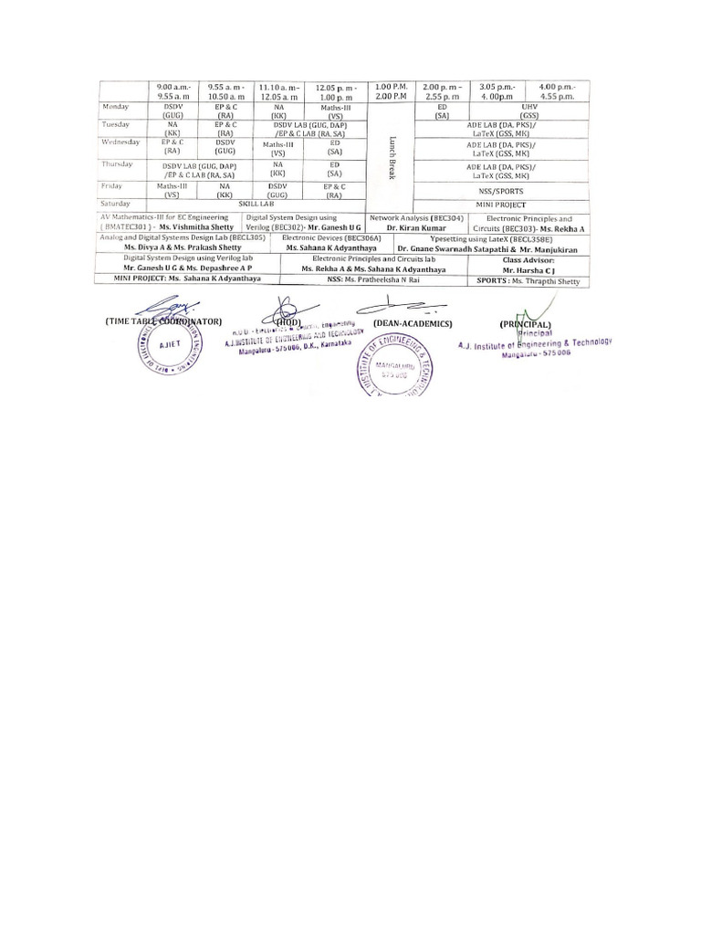 Time Table - ECE - 2023-24 | PDF