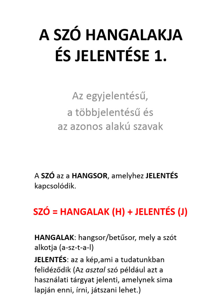 Oszt A Szo Hangalakja Es Jelentese 1 23. Ora | PDF
