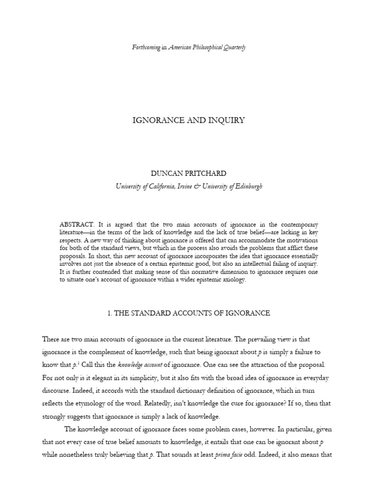 IGNORANCE_AND_INQUIRY | PDF | Epistemology | Knowledge