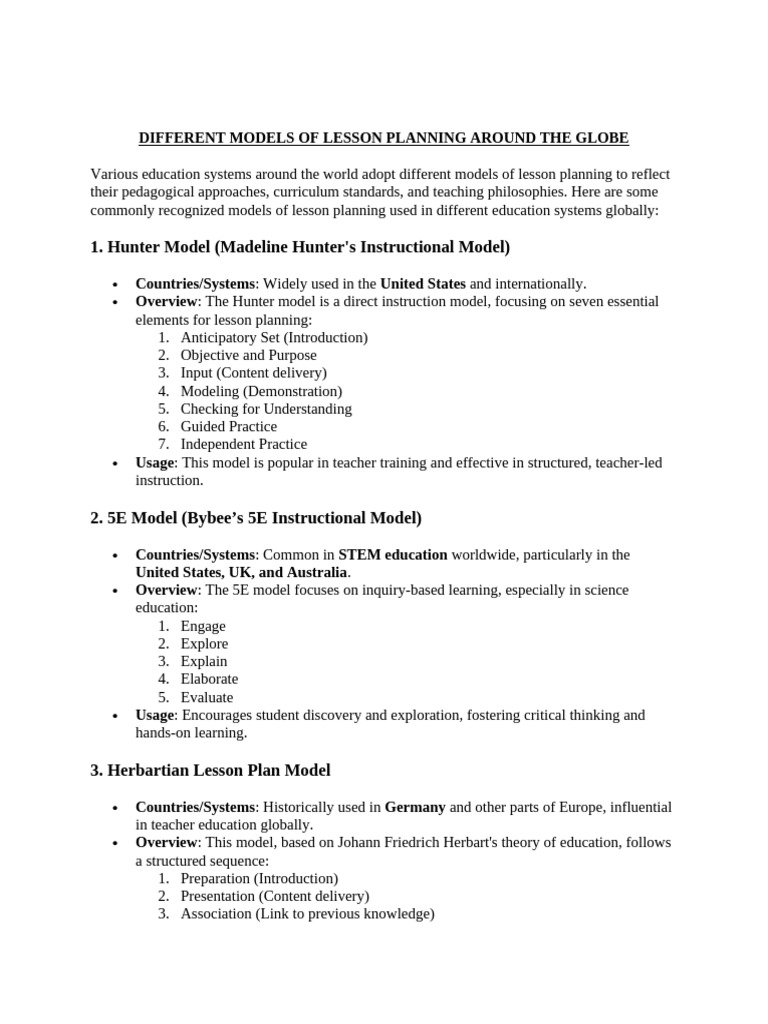 Global Lesson Planning Models | PDF | Philosophy Of Education ...