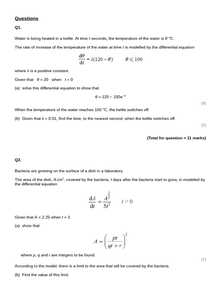 Differential-Equations-P4 Topical Questions Edexcel Ial | PDF ...