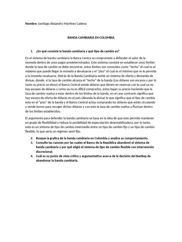 Banda Cambiaria en Colombia | PDF