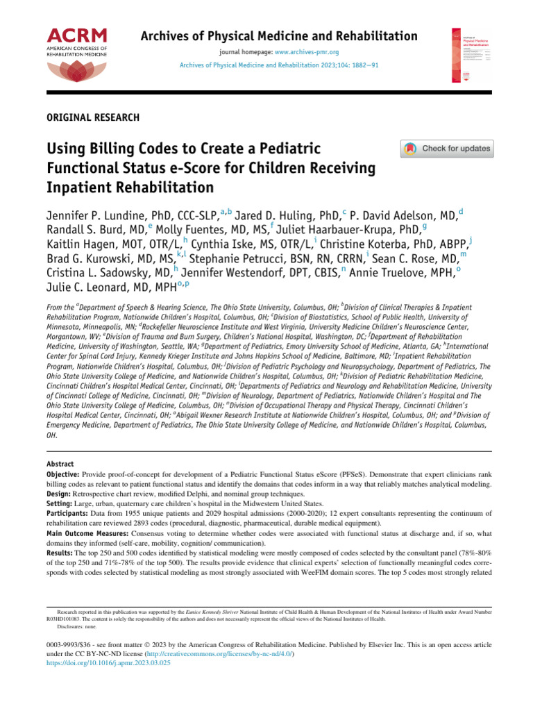 Using Billing Codes To Create A Pediatric Function | PDF | Physical ...