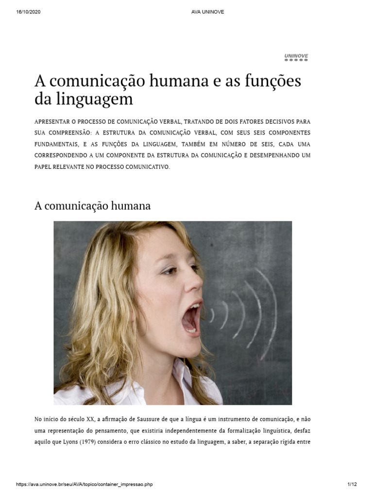 Funções da Linguagem na Comunicação Verbal | PDF | Comunicação | Pensamento